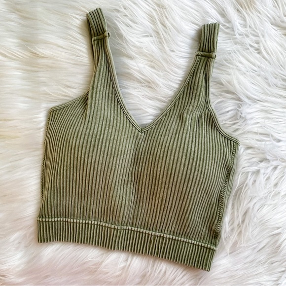 Zenana Outfitters | Tops | Washed Ribbed Padded Crop Tank Ash Olive ...